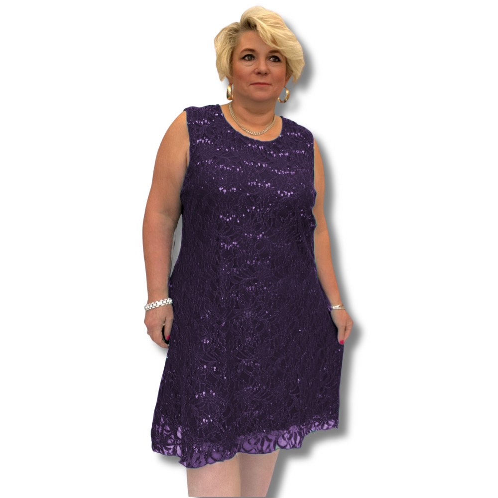 SEQUIN + LACE SLEEVELESS SHIFT PARTY / EVENING DRESS – rockthosecurves