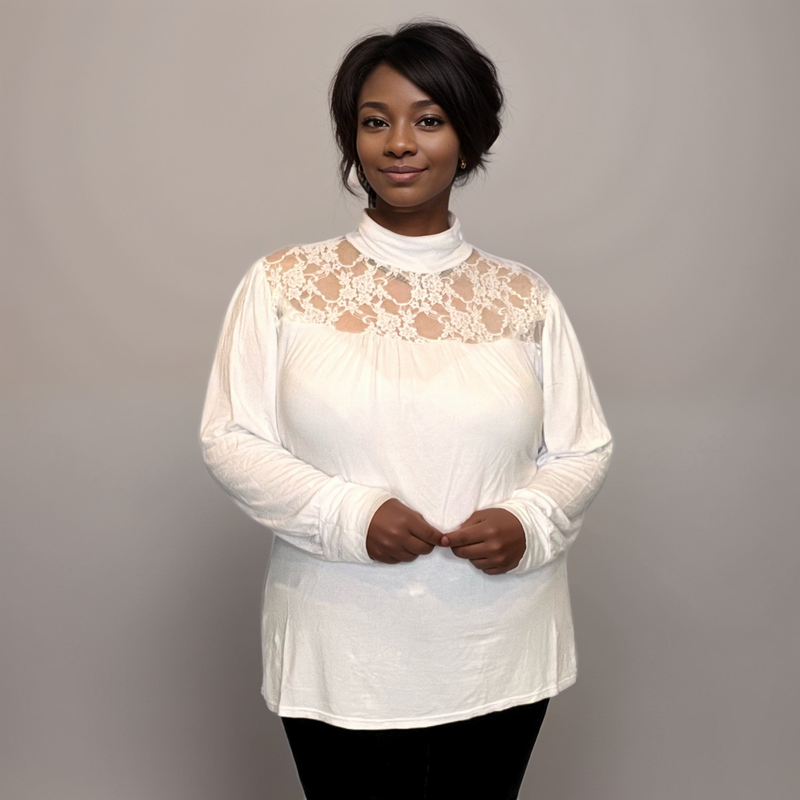 ROCKTHOSECURVES POLO NECK LACE NECK LINE LONG SEEVE TOP – rockthosecurves