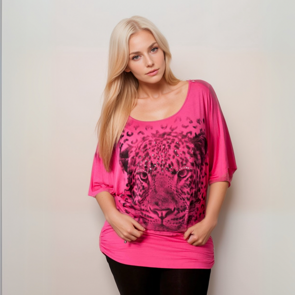 BATWING OVERSIZED TOP OFF SHOULDER SPARKLY LEOPARD PRINT – rockthosecurves