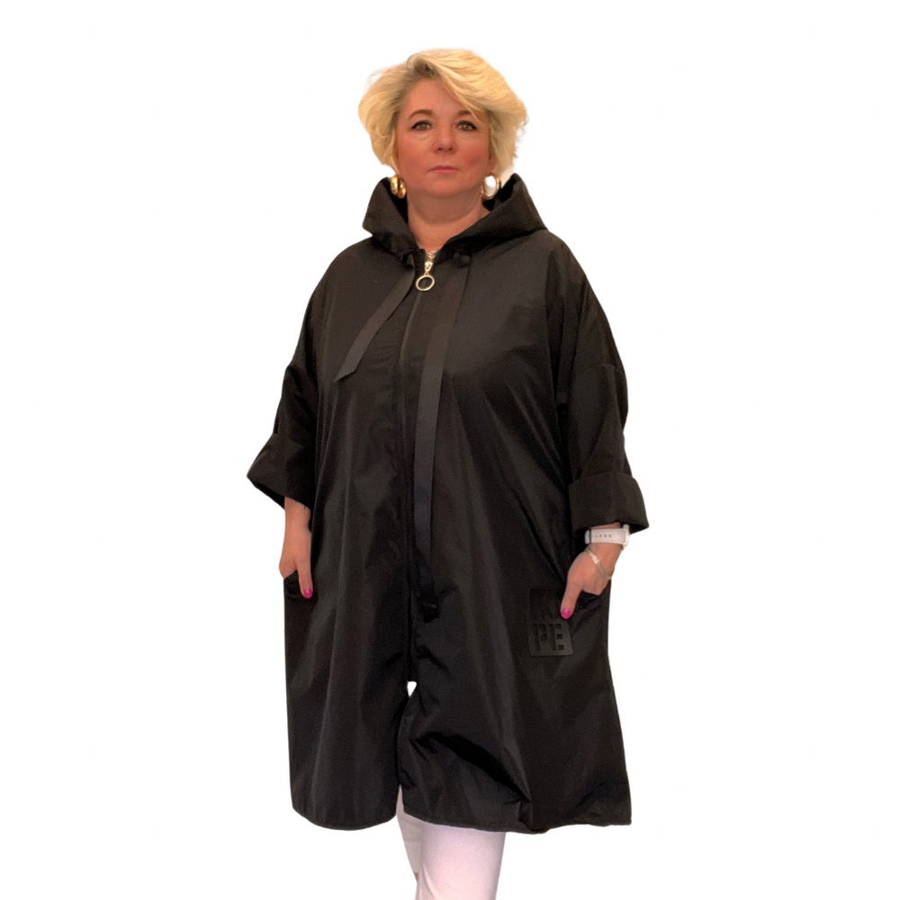 ROCKTHOSECURVES A-LINE DIPPED HEM JACKET MAC / COAT WITH HOOD PLUS SIZ ...