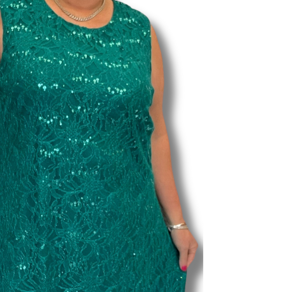 SEQUIN + LACE SLEEVELESS SHIFT PARTY / EVENING DRESS – rockthosecurves