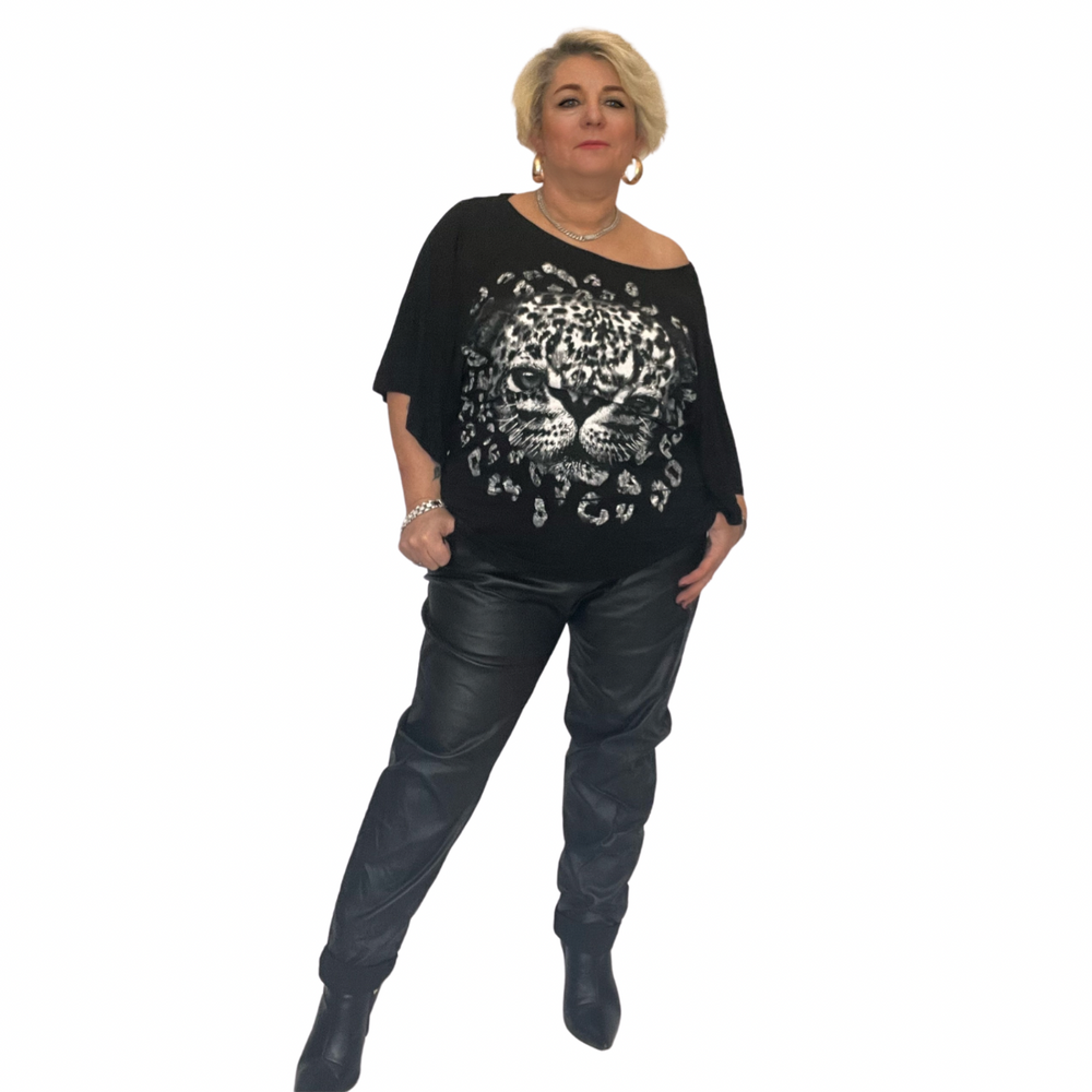 BATWING OVERSIZED TOP OFF SHOULDER SPARKLY LEOPARD PRINT – rockthosecurves