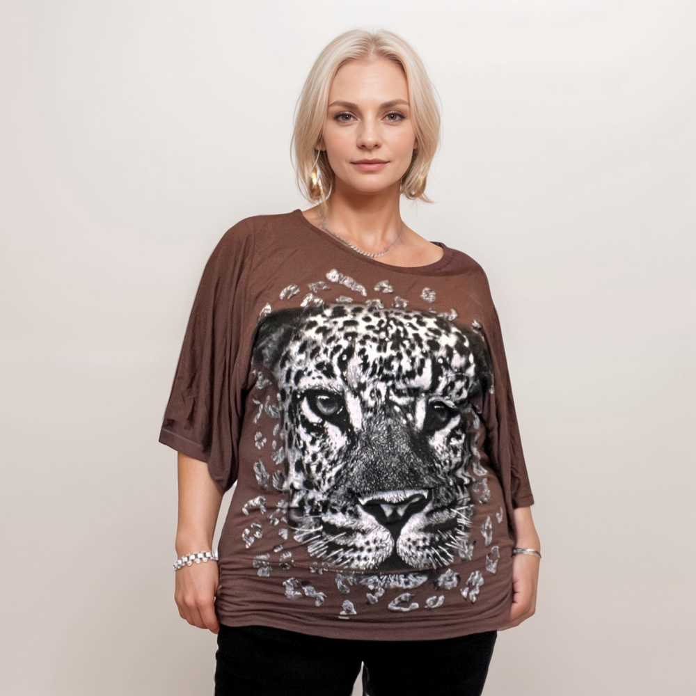 ROCKTHOSECURVES BATWING OVERSIZED TOP OFF SHOULDER SPARKLY LEOPARD PRI ...
