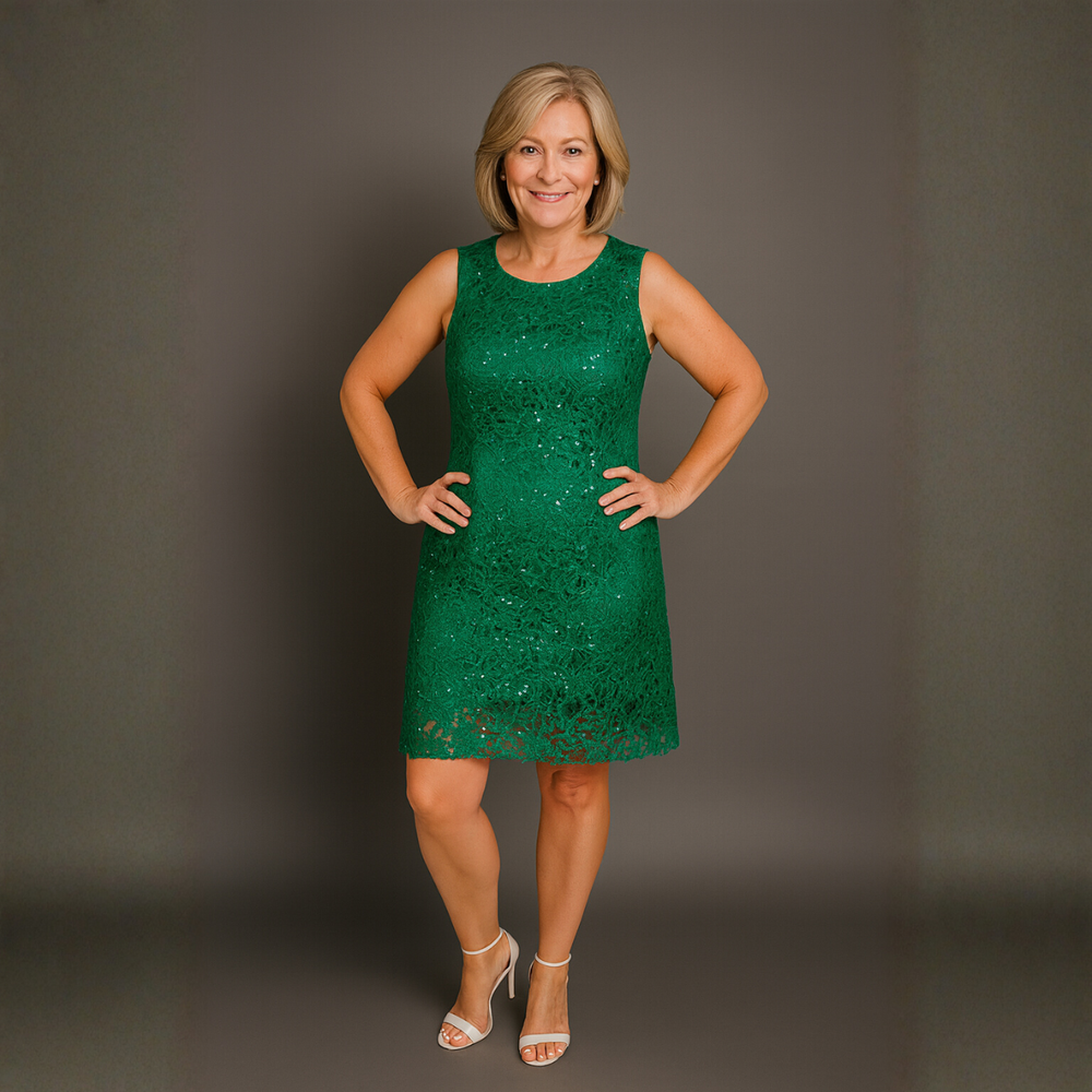 Sequin & Lace Sleeveless Shift Party / Evening Dress – RockThoseCurves