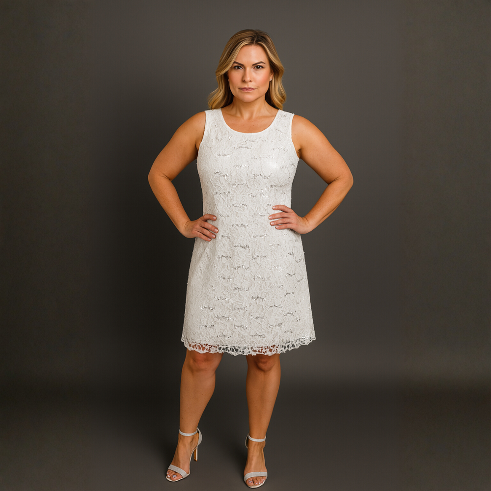 Sequin & Lace Sleeveless Shift Party / Evening Dress – RockThoseCurves