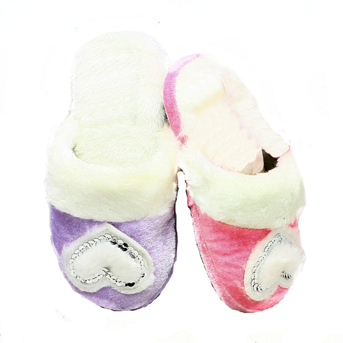 Fluffy open back slippers with cream cuff and heart to front ...