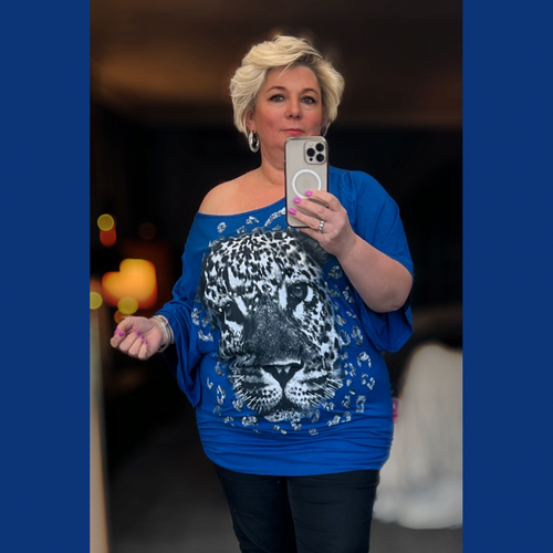 BATWING OVERSIZED TOP OFF SHOULDER SPARKLY LEOPARD PRINT – rockthosecurves
