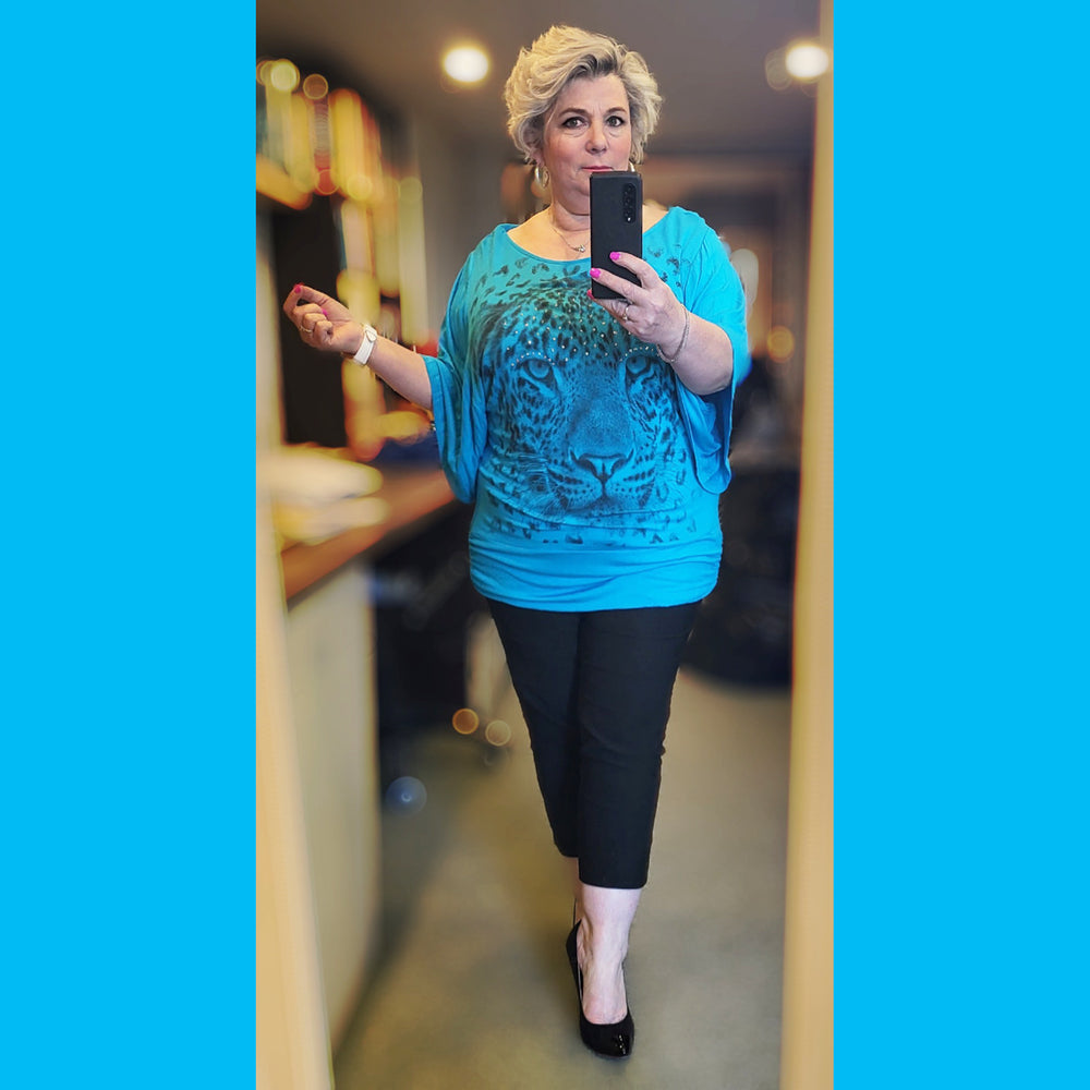 ROCKTHOSECURVES BATWING OVERSIZED TOP OFF SHOULDER SPARKLY LEOPARD PRI ...