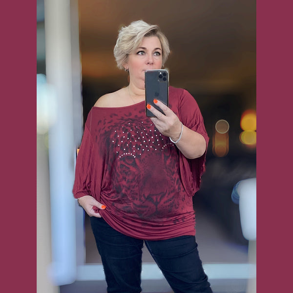 ROCKTHOSECURVES BATWING OVERSIZED TOP OFF SHOULDER SPARKLY LEOPARD PRI ...