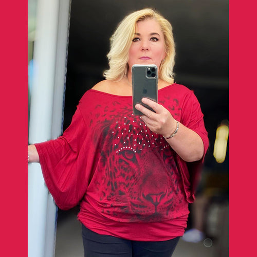 ROCKTHOSECURVES BATWING OVERSIZED TOP OFF SHOULDER SPARKLY LEOPARD PRI ...